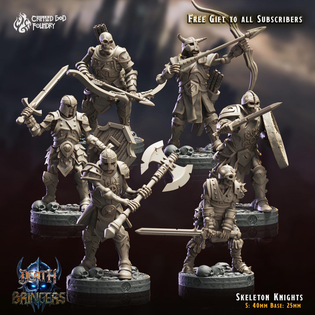 Skeleton Knights 32mm Set of 6 Figurines Separate or in a Set Unglued ...