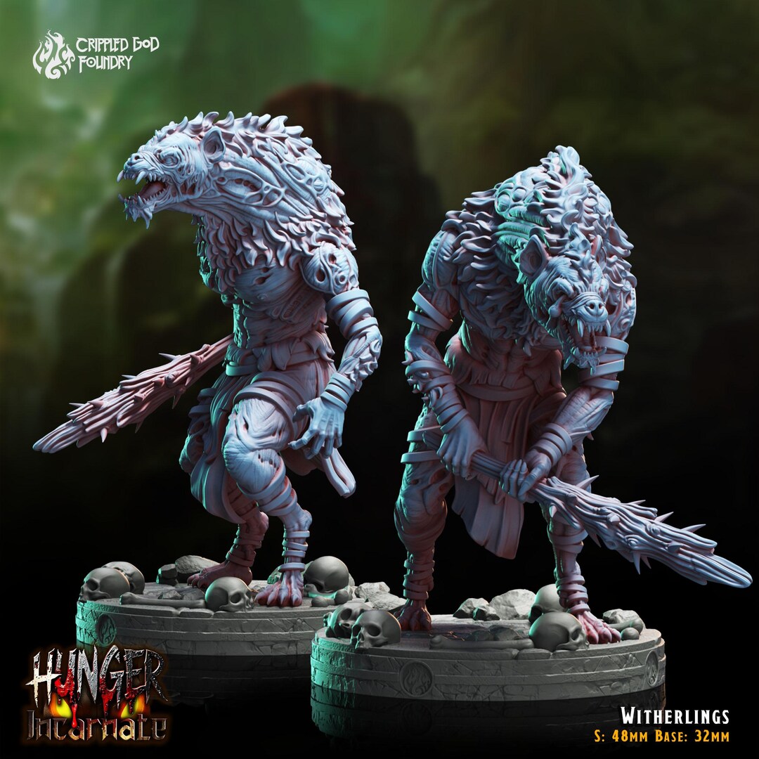 Gnoll - Witherlings, Lord and Dire Hyenas - Set of 5 Figurines - 32mm ...