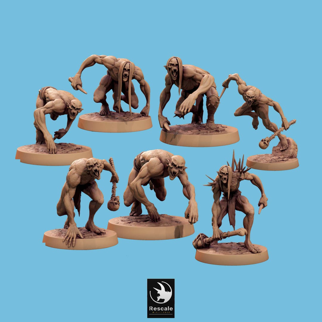 Ghoul Savage Set 2 Lot of 7 Figurines 28mm and 32mm Gray Resin ...