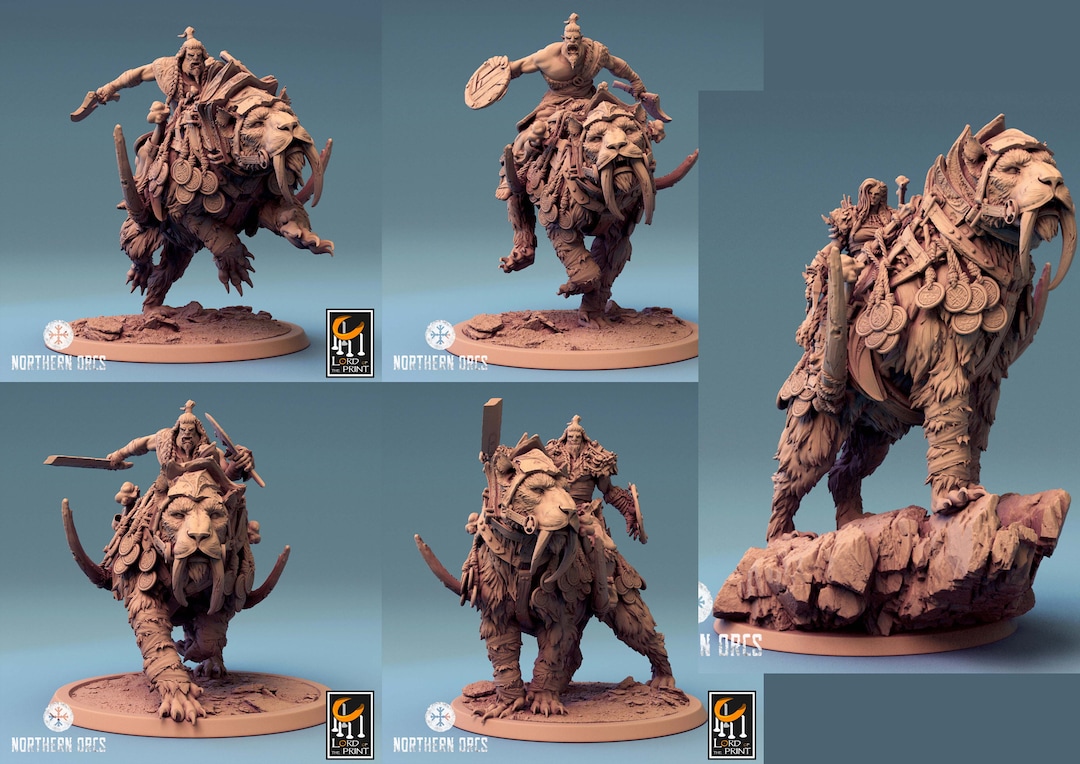 Sabertooth Orcs - Set of 5 Figurines - 28mm and 32mm - Grey Resin ...