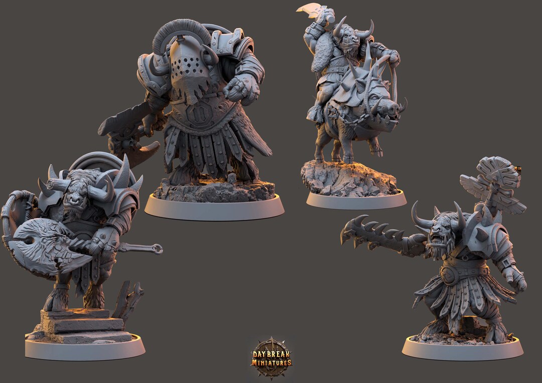 Minotaur - Set 3 - Lot of 4 Figurines - 32mm - Gray Resin Figurines to ...