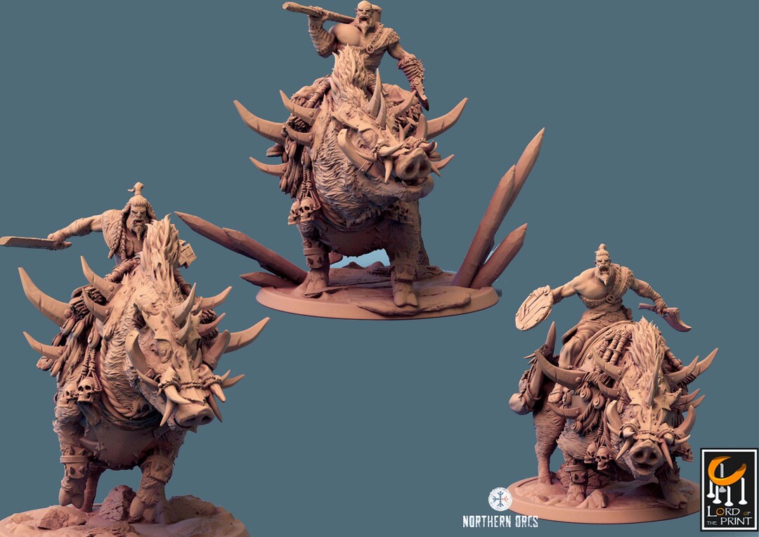 Orcs on Wild Boar Set of 3 Figurines Set 1 28mm or 32mm Gray Resin ...