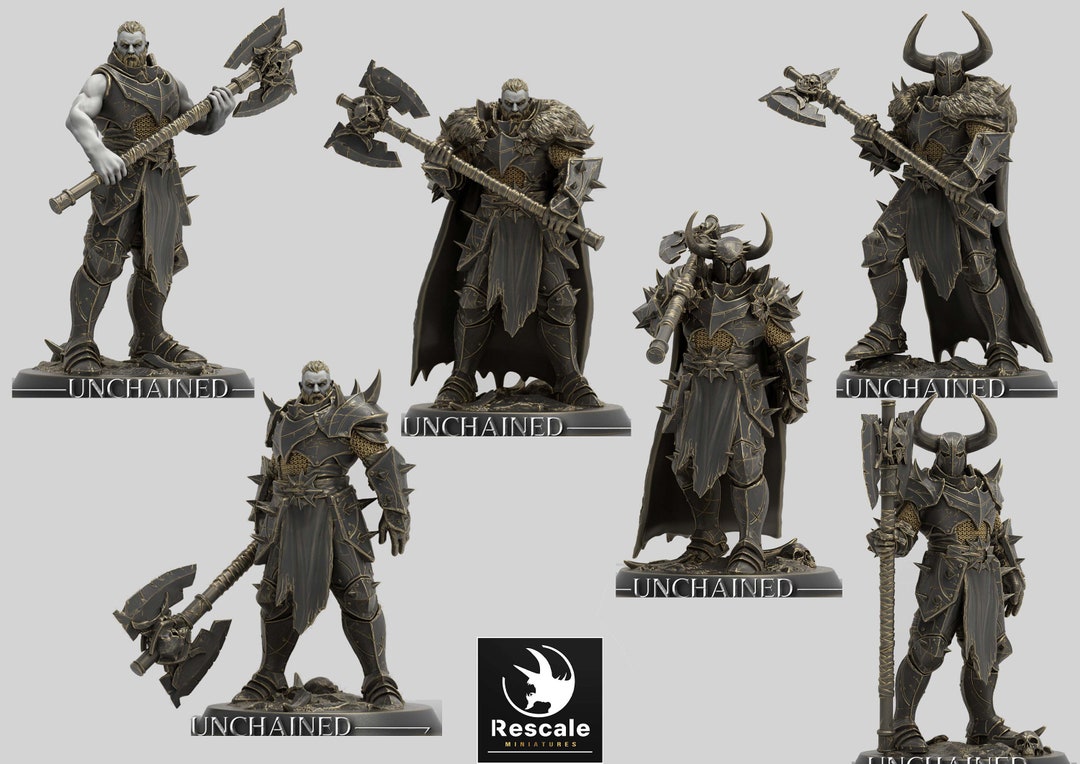 Unleashed Warriors With Axe - Set of 6 Figurines - 28mm and 32mm - Gray ...