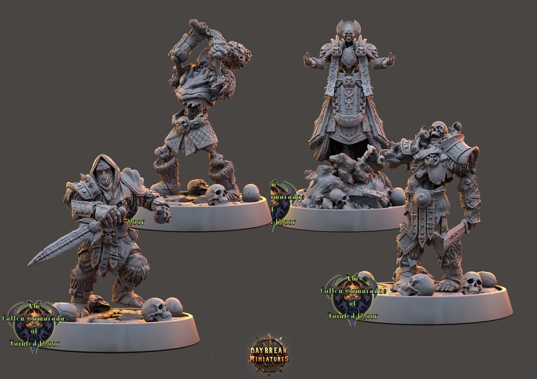 Skeleton - Set 2 - Set of 4 Figurines - 28mm and 32mm - Gray Resin ...