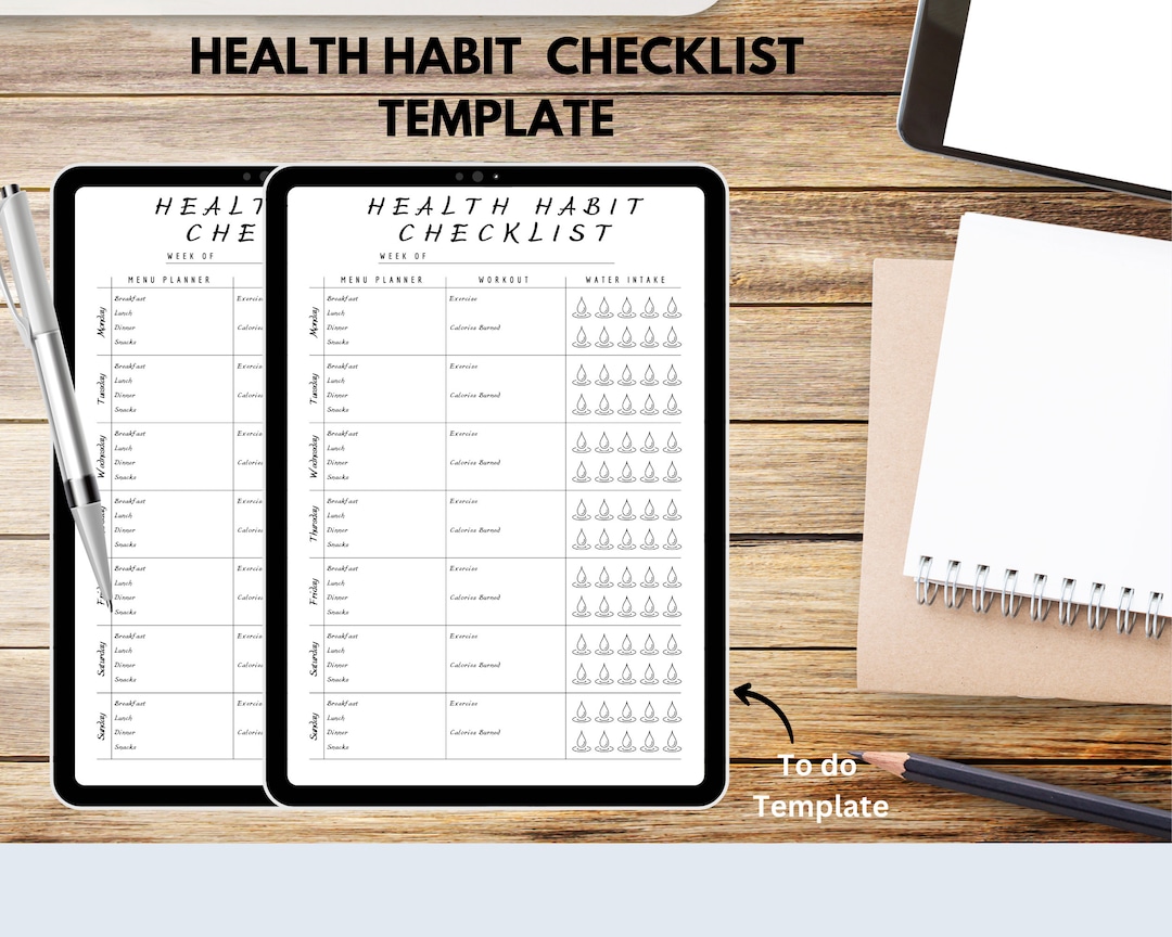 Health Habit Checklist Journal EDITABLE, Daily Tracker, Wellness ...