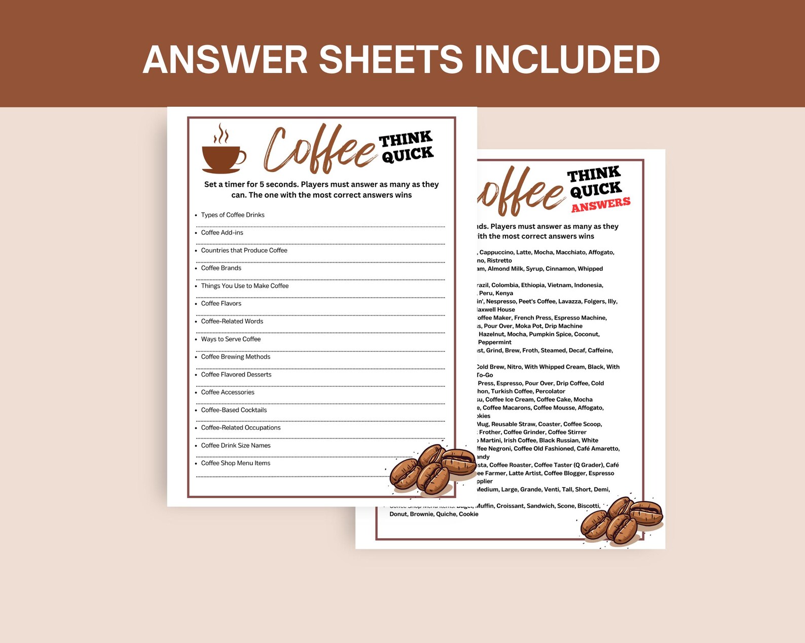 Coffee Game Bundle, Printable Coffee Games, Coffee Shop Games, Coffee ...
