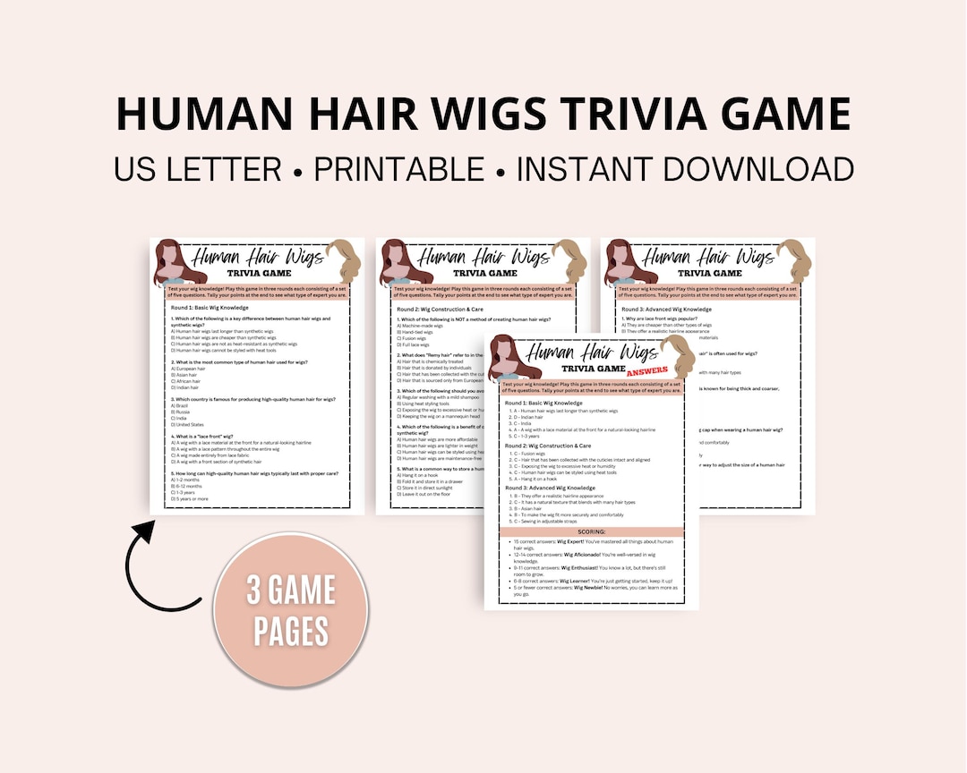Human Hair Wigs Trivia Game - Printable PDF Game, Wig Game - Etsy