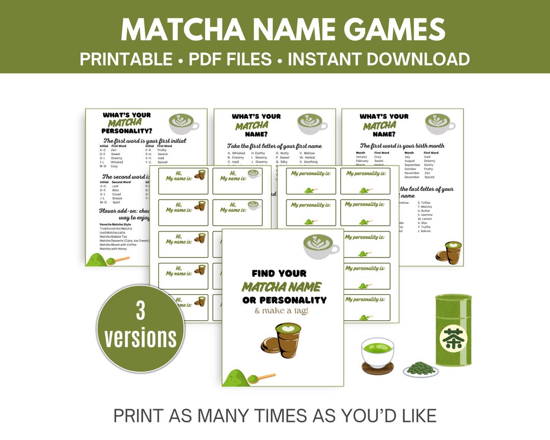 What's Your Matcha Name Party Game, Printable Matcha Party Game, Matcha ...