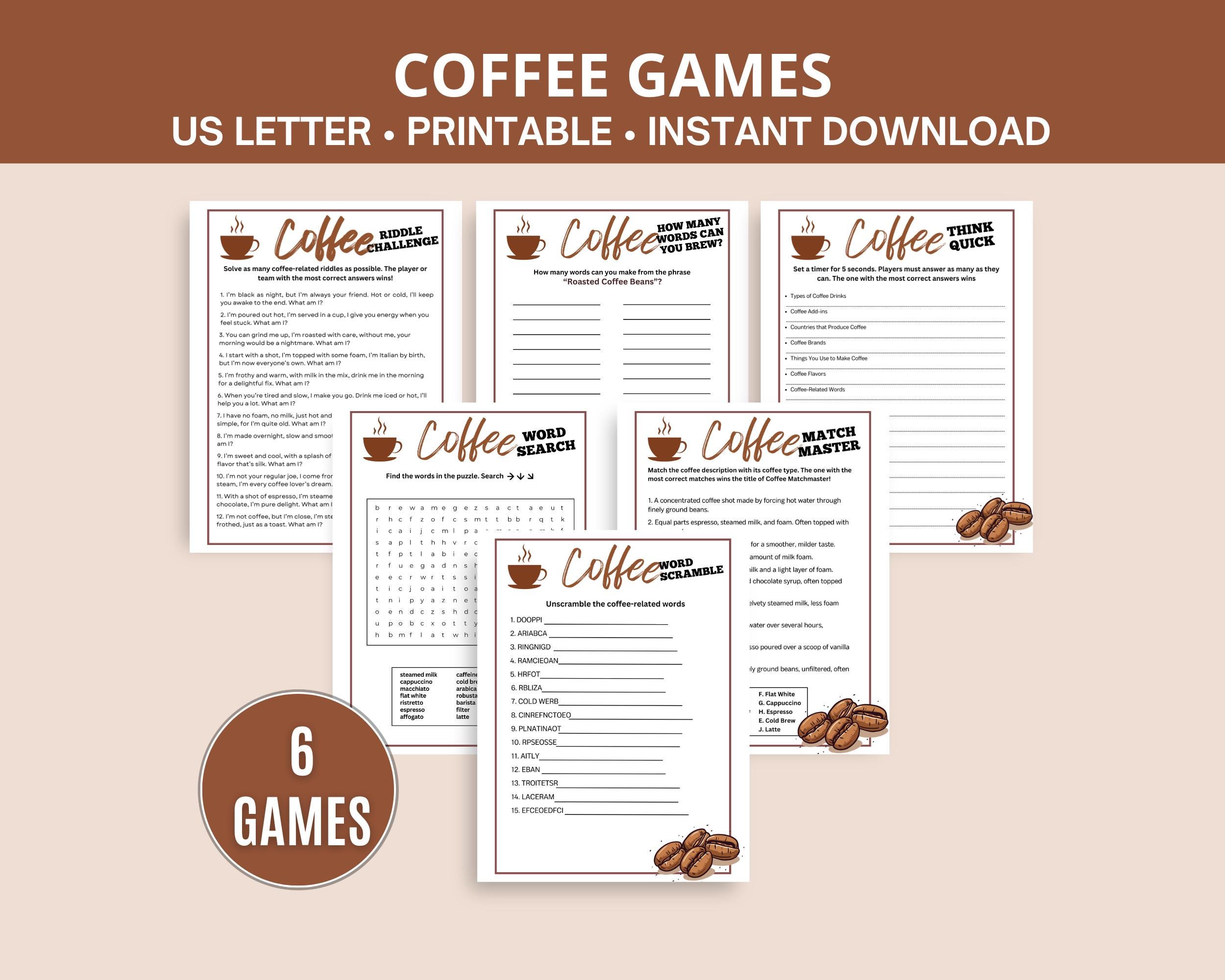 Coffee Game Bundle, Printable Coffee Games, Coffee Shop Games, Coffee ...