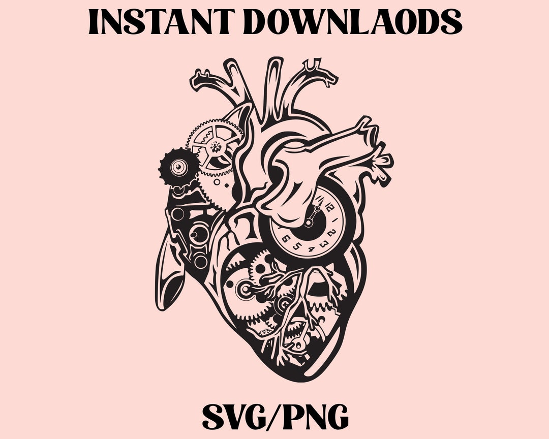Clockwork Heart Tattoo Svg, Mechanical Heart Svg, Steampunk Heart Svg ...