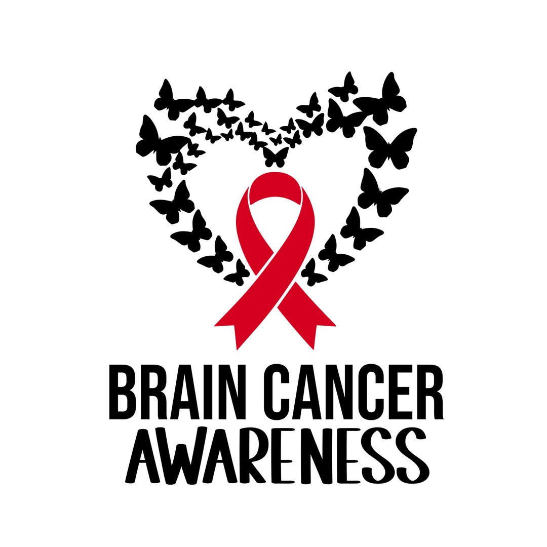 Brain Tumor Awareness Svg Png, Brain Cancer Butterfly Svg, Grey Ribbon ...