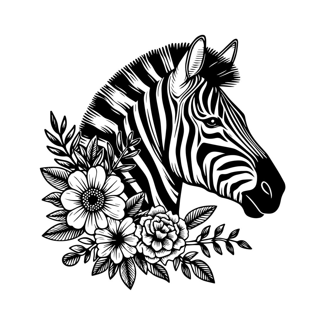 Cute Zebra With Flowers Svg & PNG Files, Safari Clipart Silhouette ...