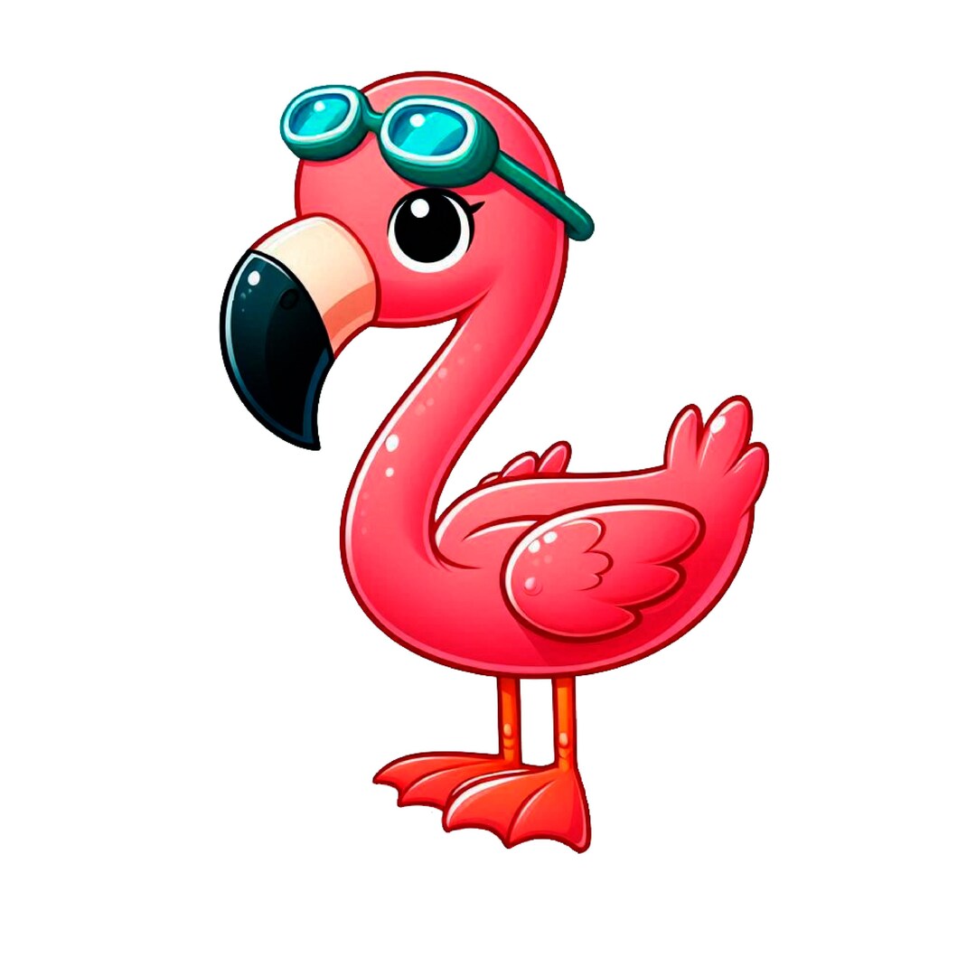 Sunny Beach Day Clipart Flamingo, Watercolor Summer, Cute Flamingo ...