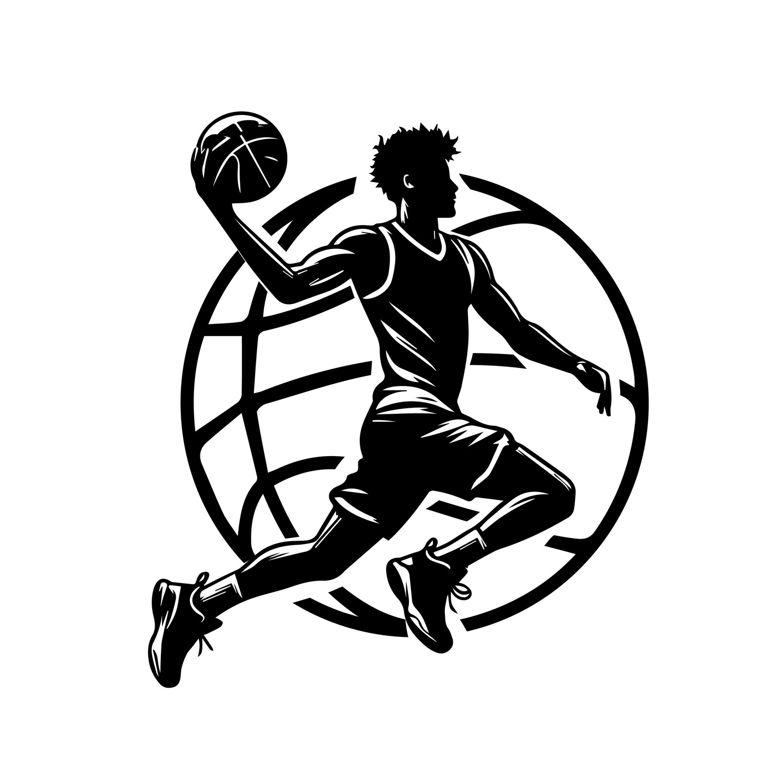 Basketball Player Ball Contour, Svg, Eps Vector Files for Silhouette ...