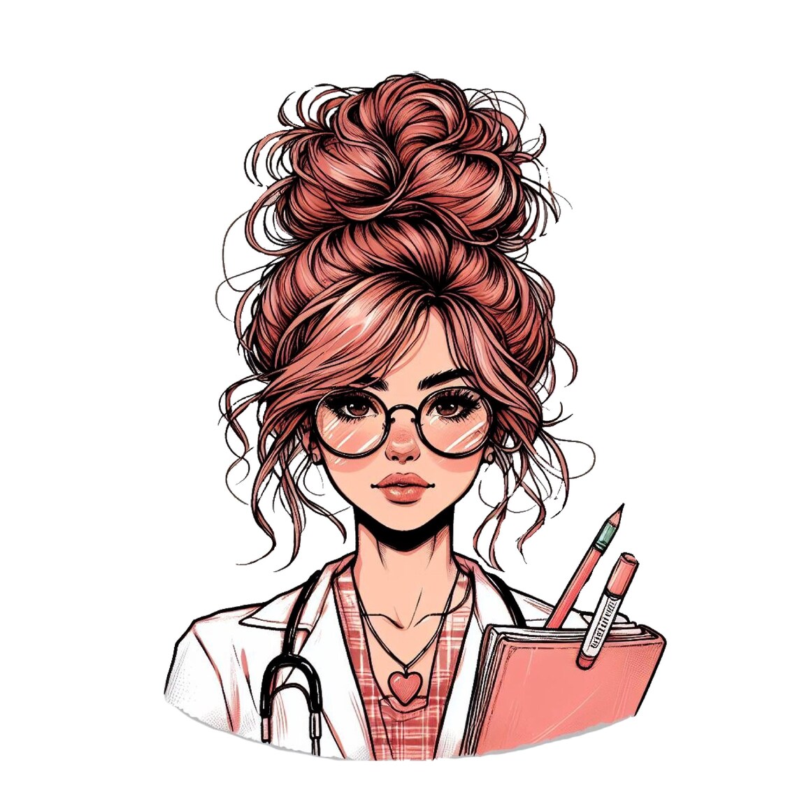 Messy Bun Nurse Life Clipart PNG Files, Nurse Bundle Sublimation ...
