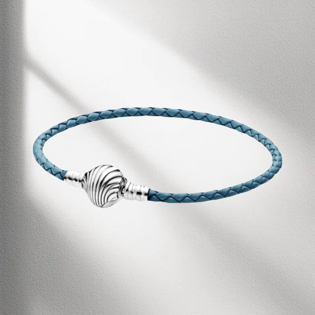 Pandora Charm Bracelets Seashell Turquoise Braided Leather Clasp ...
