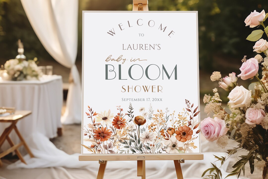 Baby in Bloom Baby Shower Welcome Sign Spring Boho Flowers Poster ...