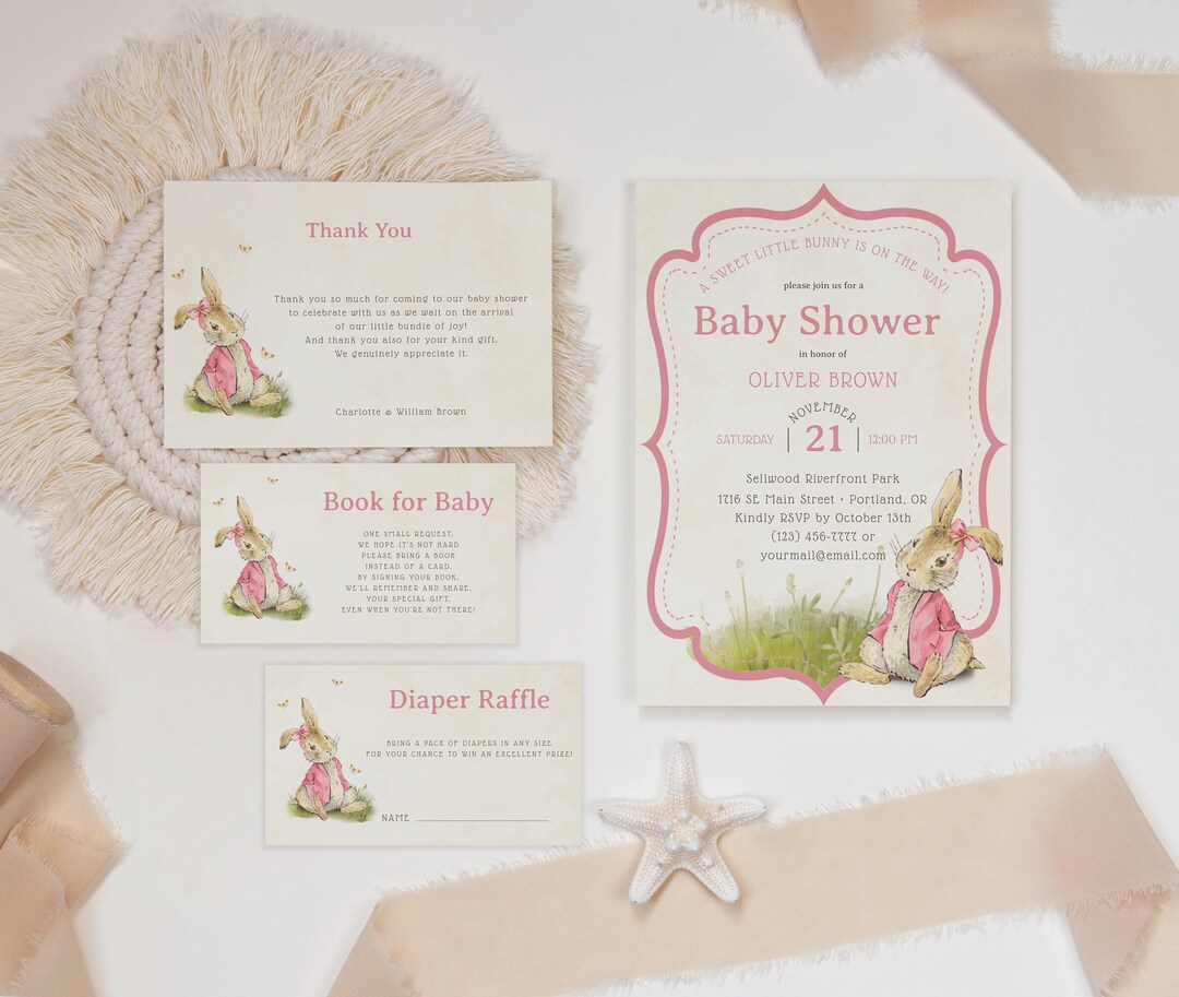 Peter Rabbit Vintage Girl Baby Shower Invitation Set, Peter Rabbit ...
