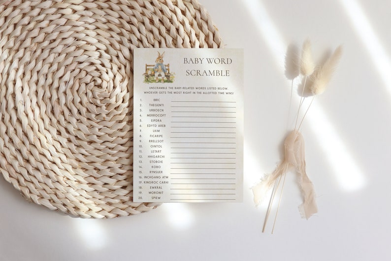 Peter Rabbit Baby Shower Word Scramble With Answer Key, Baby Shower ...
