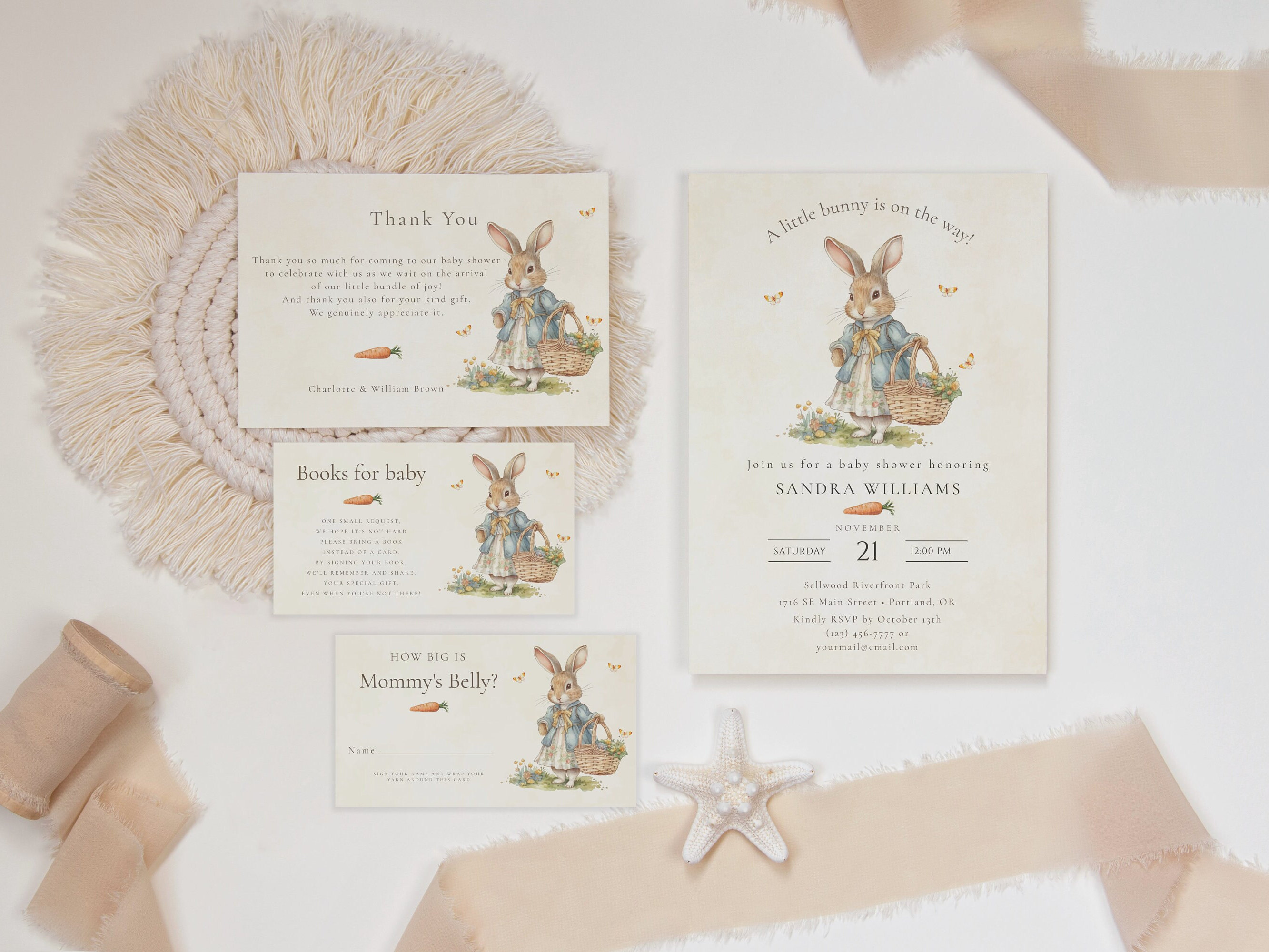 Editable Peter Rabbit Girl Baby Shower Invitation Template Set, Peter ...