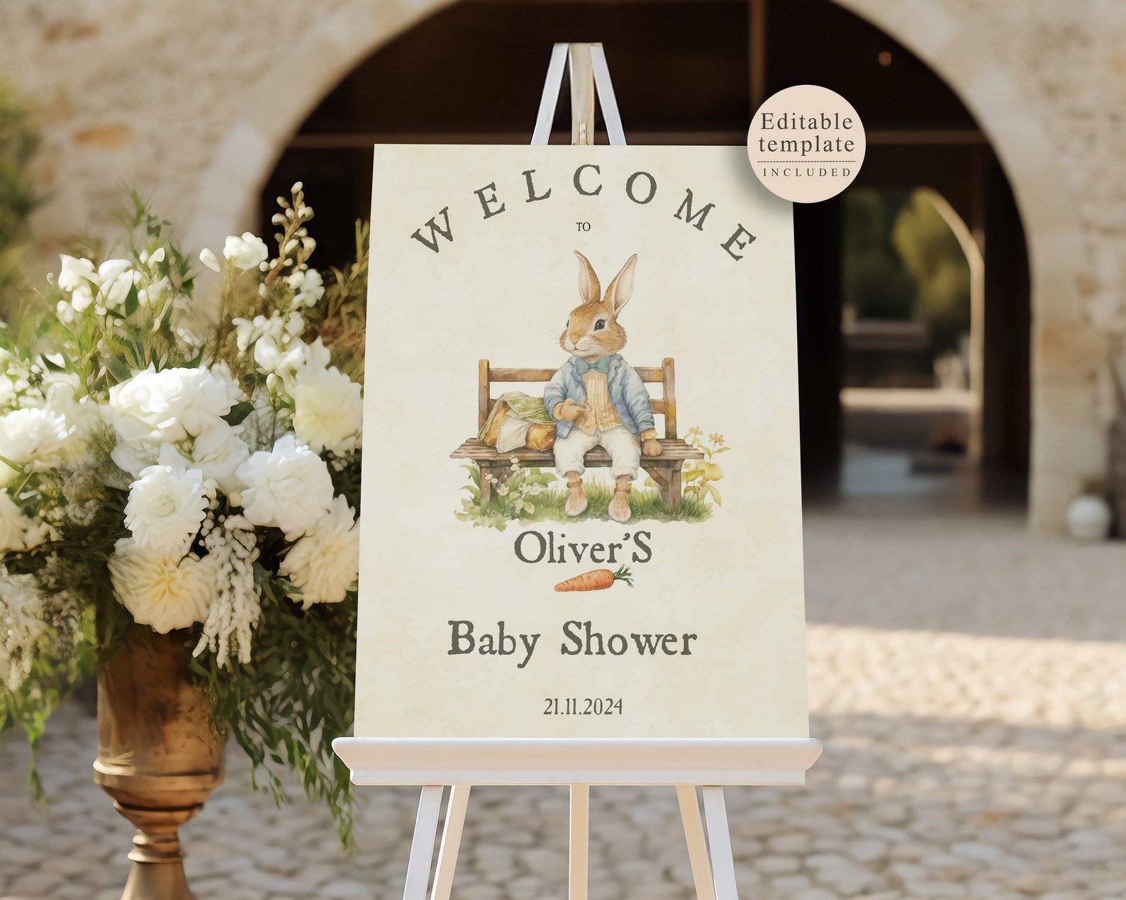 Editable Peter Rabbit Welcome Sign Boy Baby Shower, Bunny Entrance Sign ...