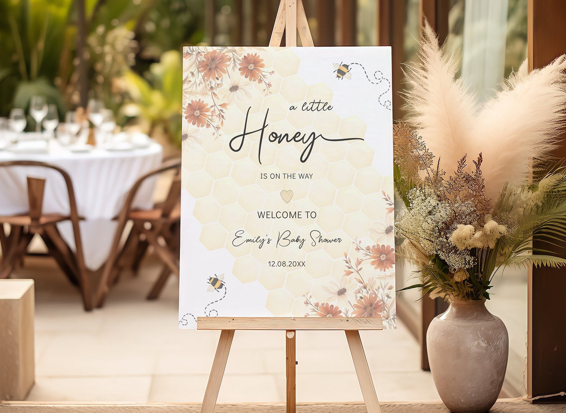Honey Bee Baby Shower Welcome Sign: Editable Neutral Bumblebee ...
