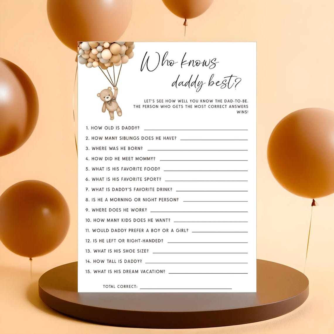 We Can Bearly Wait Who Knows Daddy Best Game, Teddy Bear Baby Shower ...