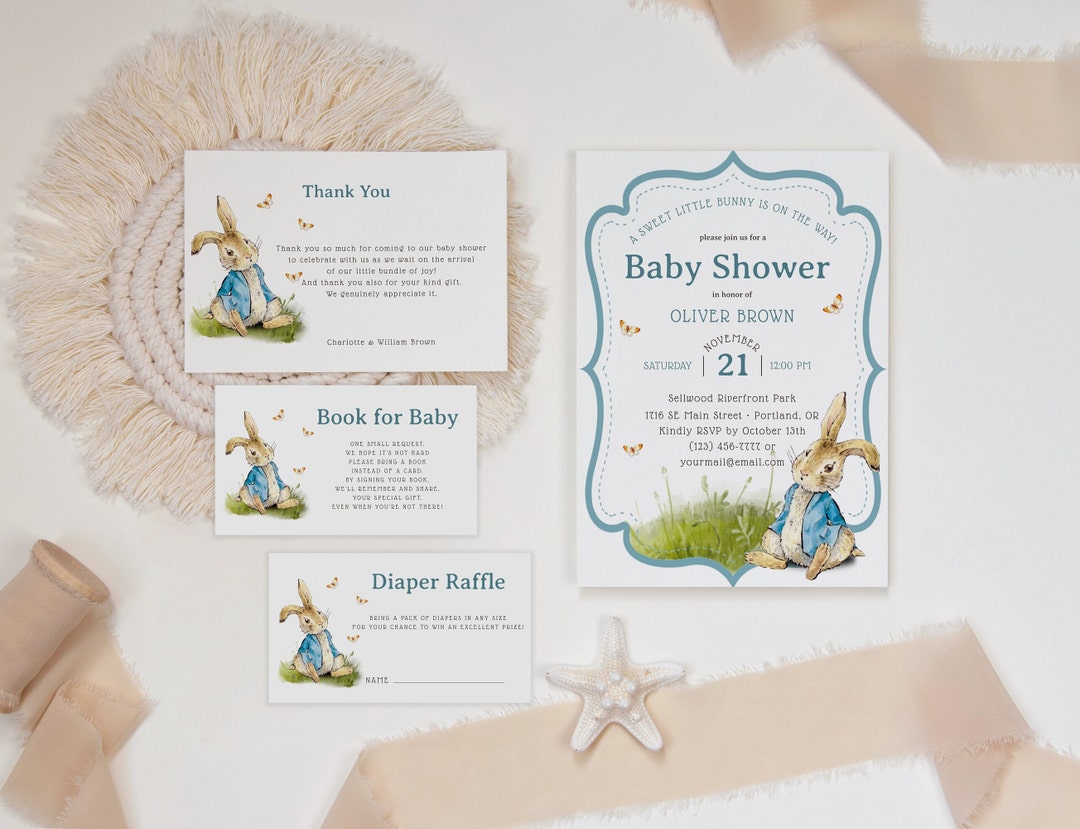 Classic Peter Rabbit Baby Shower Invitation Set, Peter Rabbit Baby ...