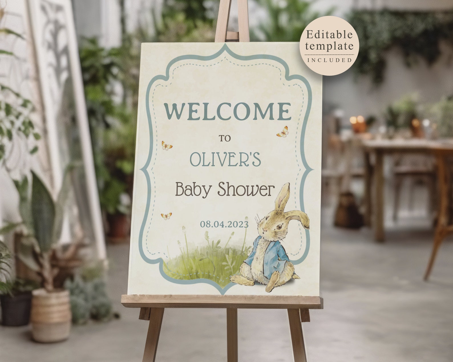 Editable Peter Rabbit Baby Shower Welcome Sign, Vintage Baby Shower ...