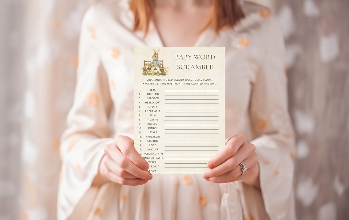 Peter Rabbit Baby Shower Word Scramble With Answer Key, Baby Shower ...