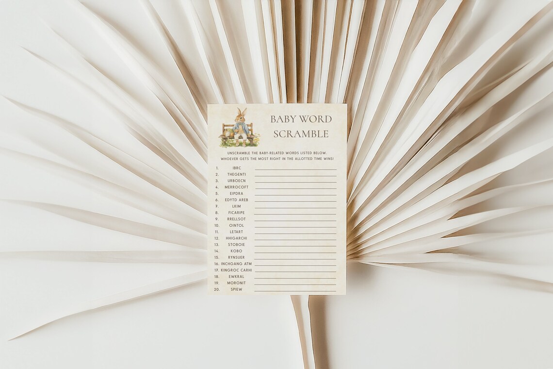 Peter Rabbit Baby Shower Word Scramble With Answer Key, Baby Shower ...
