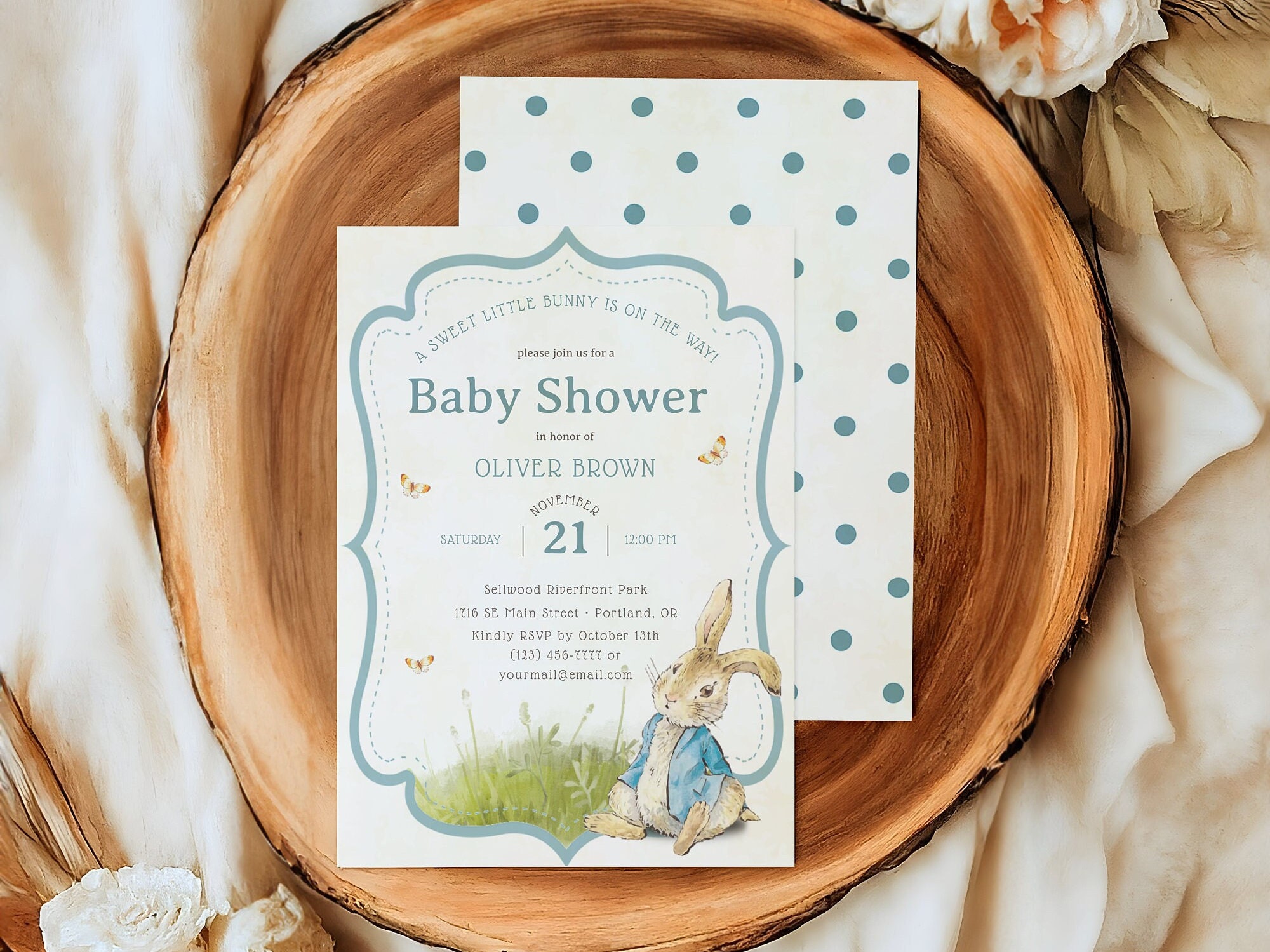 Peter Rabbit Baby Shower Invitation, Editable Invite Template, Rustic ...