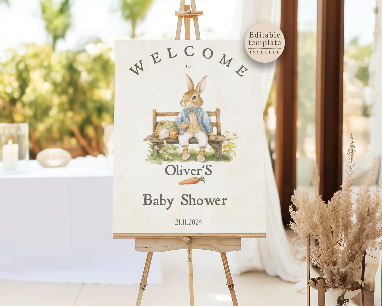 Editable Peter Rabbit Welcome Sign Boy Baby Shower, Bunny Entrance Sign ...