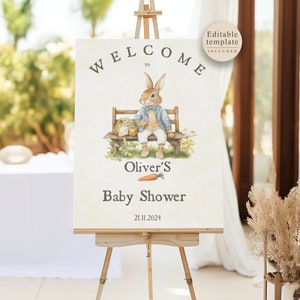 Editable Peter Rabbit Welcome Sign Boy Baby Shower, Bunny Entrance Sign ...