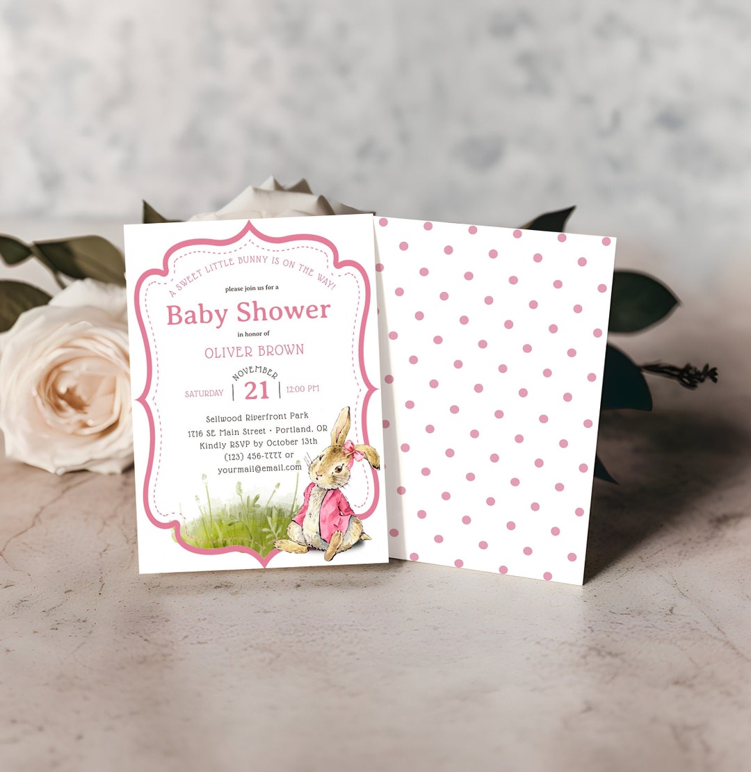 Editable Pink Peter Rabbit Baby Shower Invitation Template, Printable ...