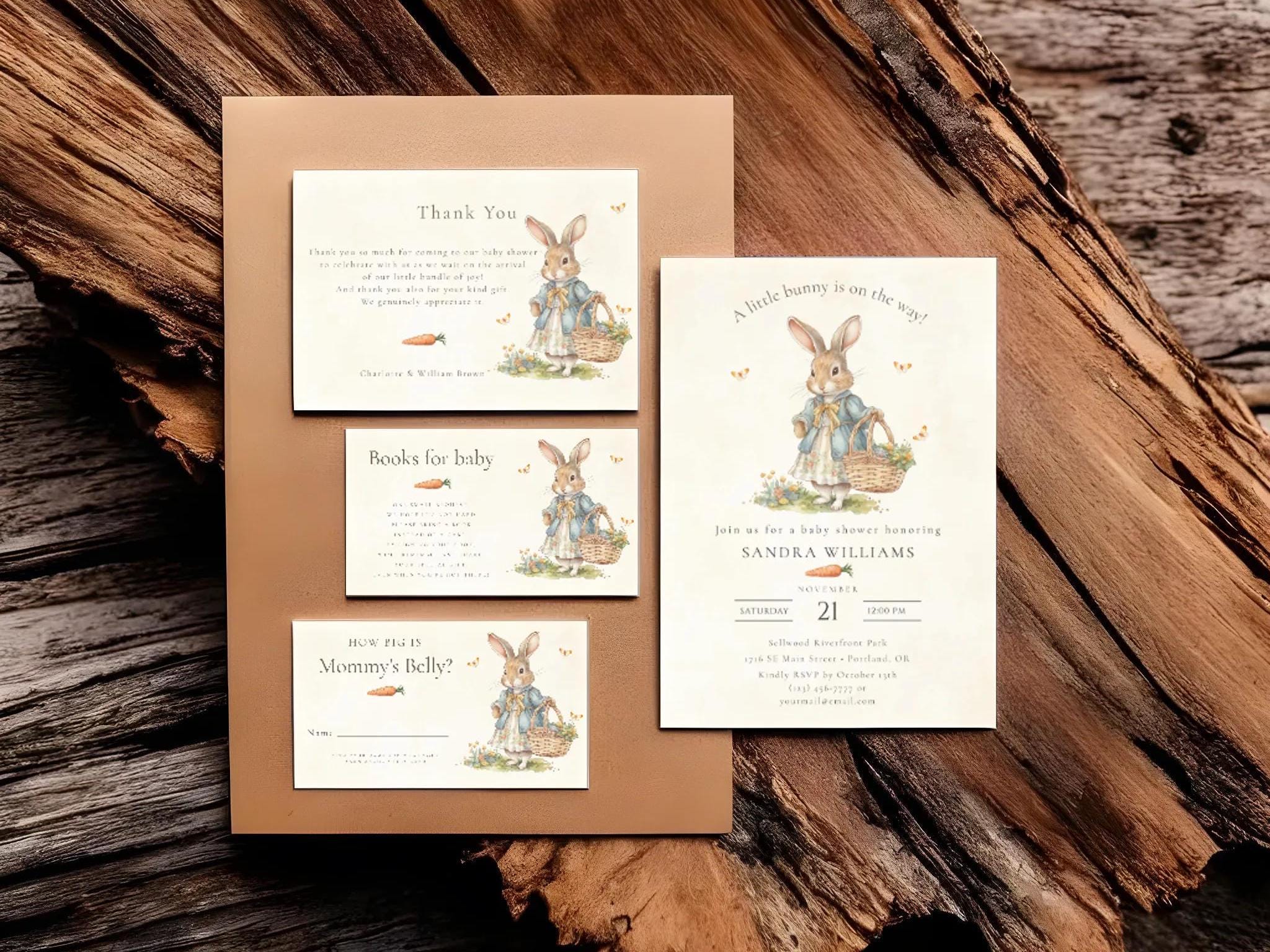 Editable Peter Rabbit Girl Baby Shower Invitation Template Set, Peter ...