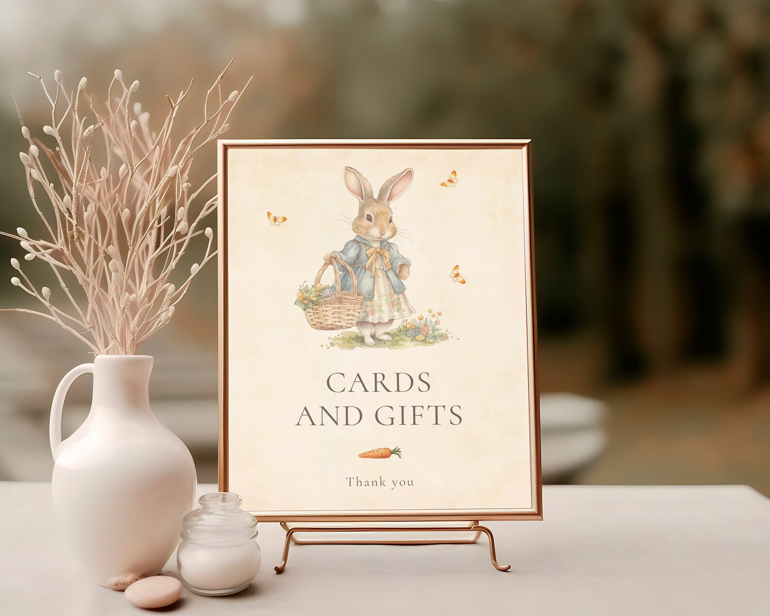 Peter Rabbit Girl Baby Shower Cards and Gifts Sign, Vintage Gift Table ...