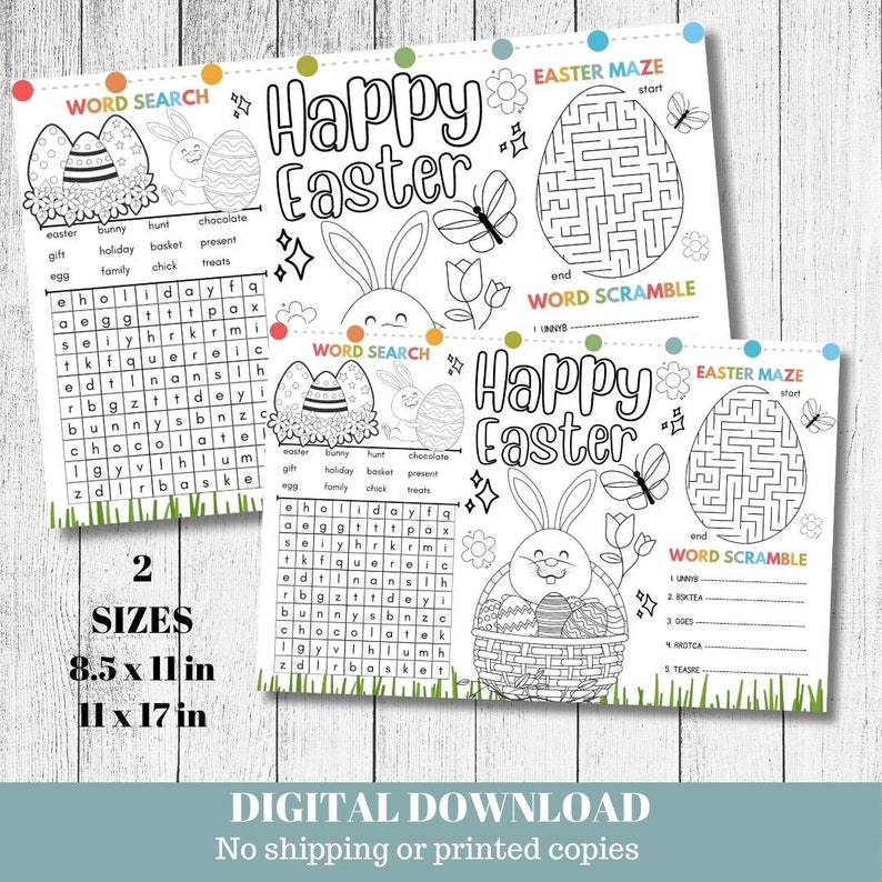 Printable DIGITAL Easter Placemat, Kids Easter Coloring Placemat ...