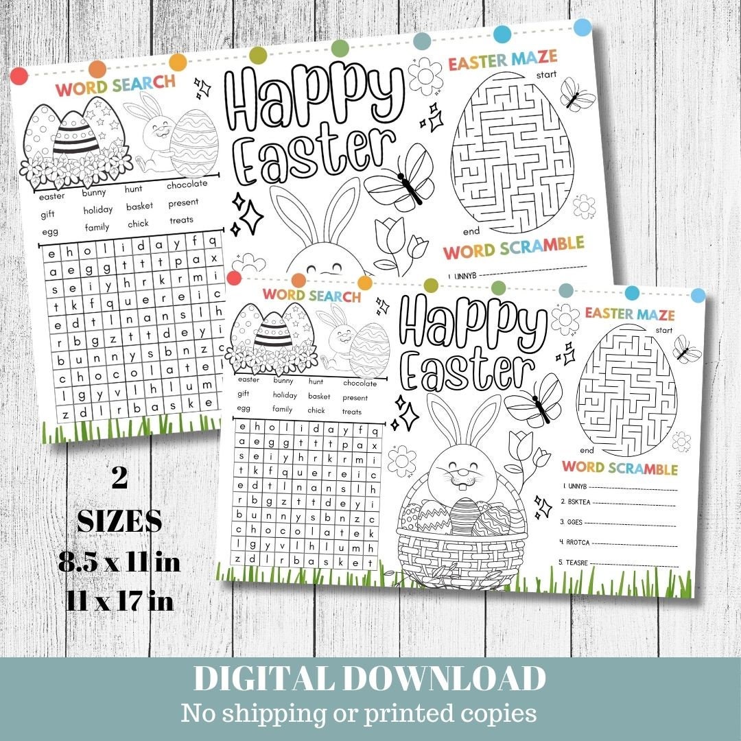 Printable DIGITAL Easter Placemat, Kids Easter Coloring Placemat ...