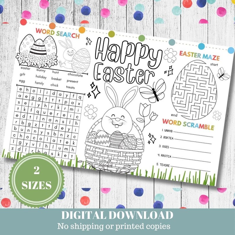 Printable DIGITAL Easter Placemat, Kids Easter Coloring Placemat ...