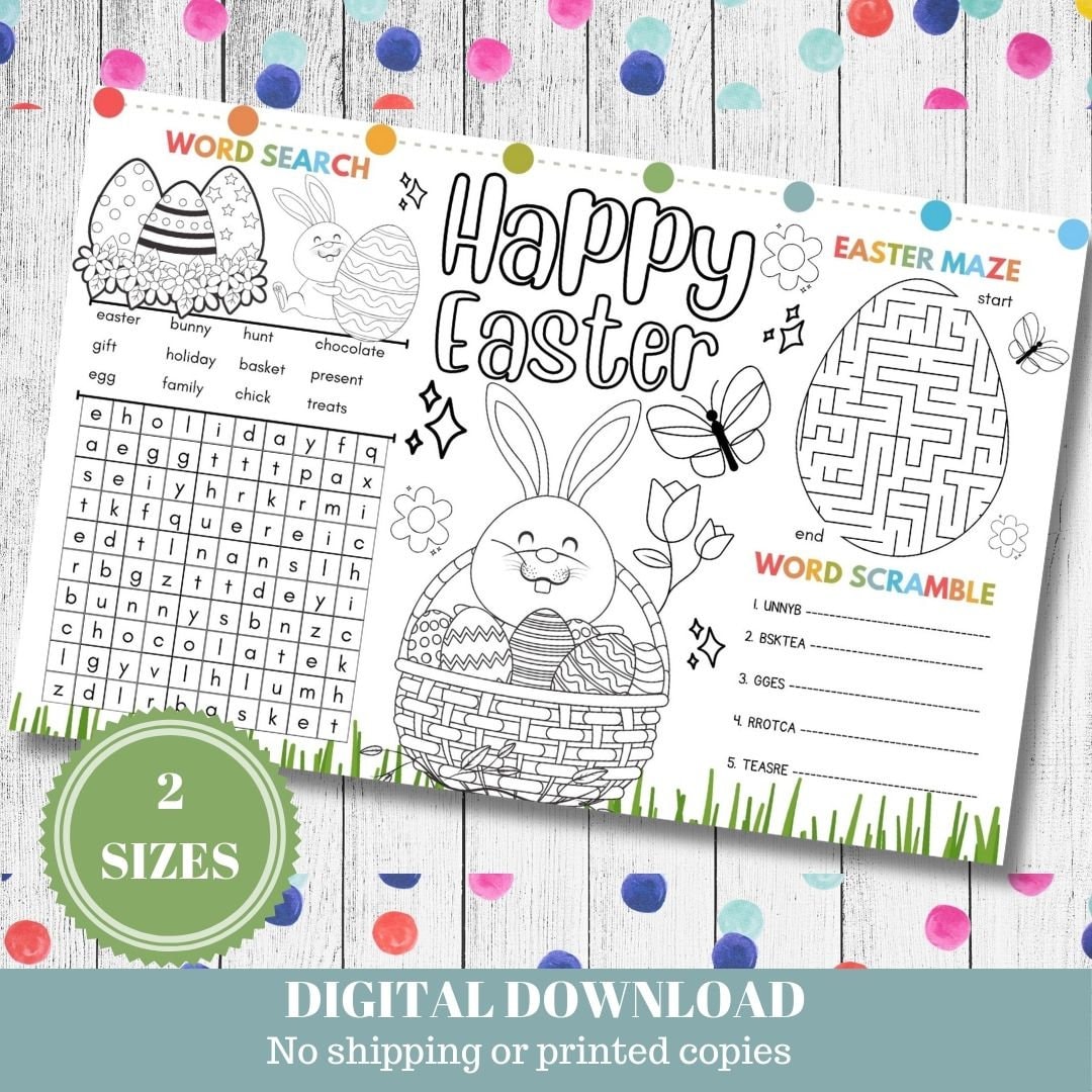Printable DIGITAL Easter Placemat, Kids Easter Coloring Placemat ...