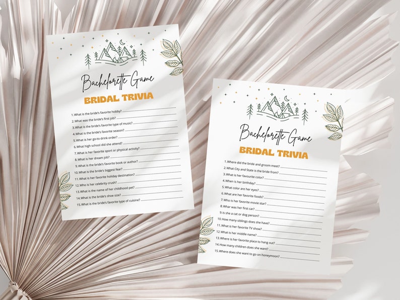 Camp Bachelorette Wedding Trivia Quiz Game | Printable Bridal Shower ...