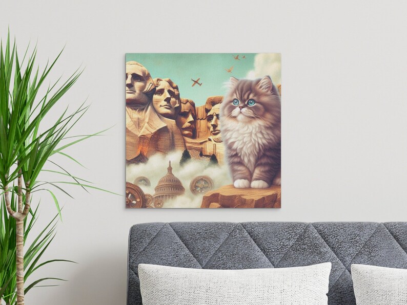 Cute Cat Next to Mount Rushmore Wall Art Print, Adorable Furry Kitten ...
