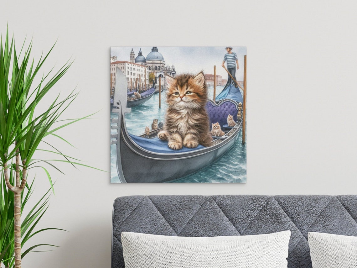 Venice Cat Gondola Wall Art, Cute Kitten on Gondola Print, Italy ...