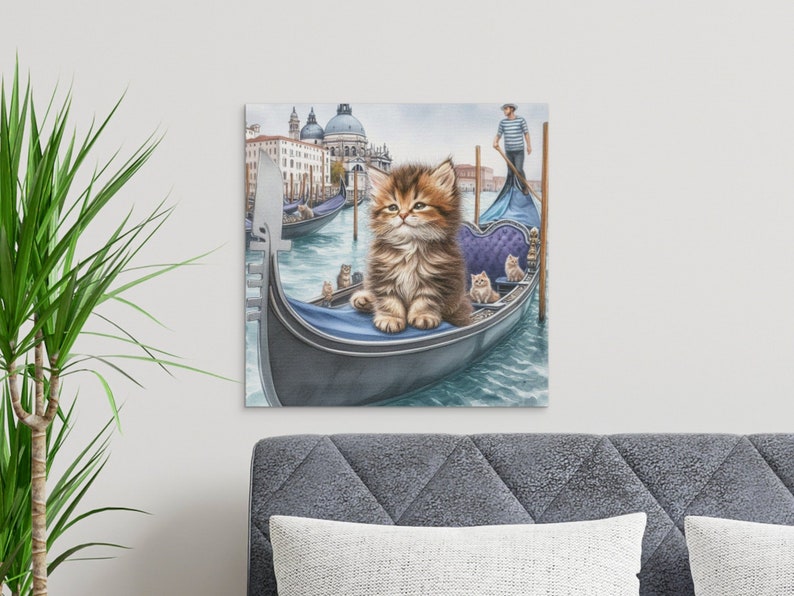 Venice Cat Gondola Wall Art, Cute Kitten on Gondola Print, Italy ...
