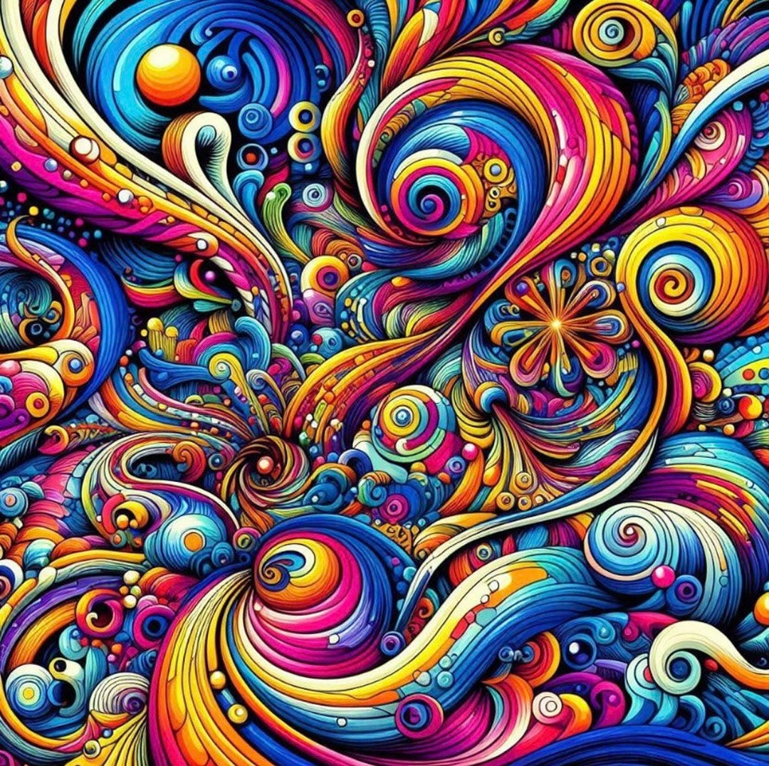 Colorful Abstract Swirls Canvas Art, Vibrant Psychedelic Swirling Wall ...