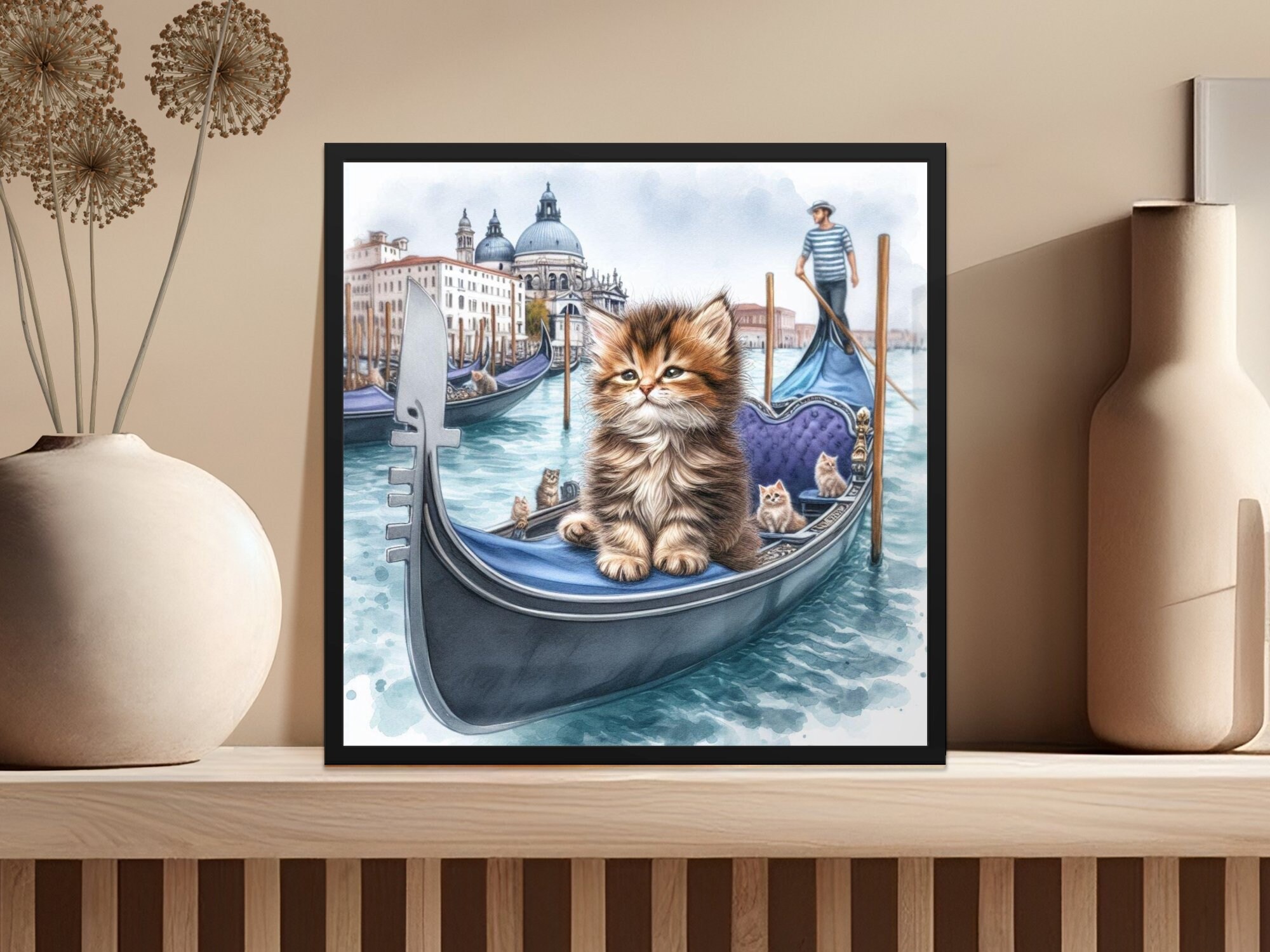 Venice Cat Gondola Wall Art, Cute Kitten on Gondola Print, Italy ...