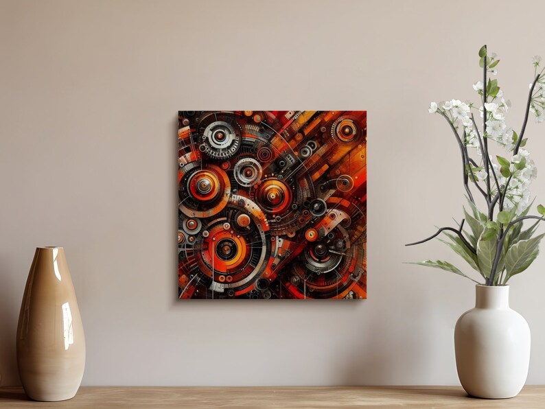 Steampunk Abstract Art Print, Large Wall Decor, Industrial Gears and ...