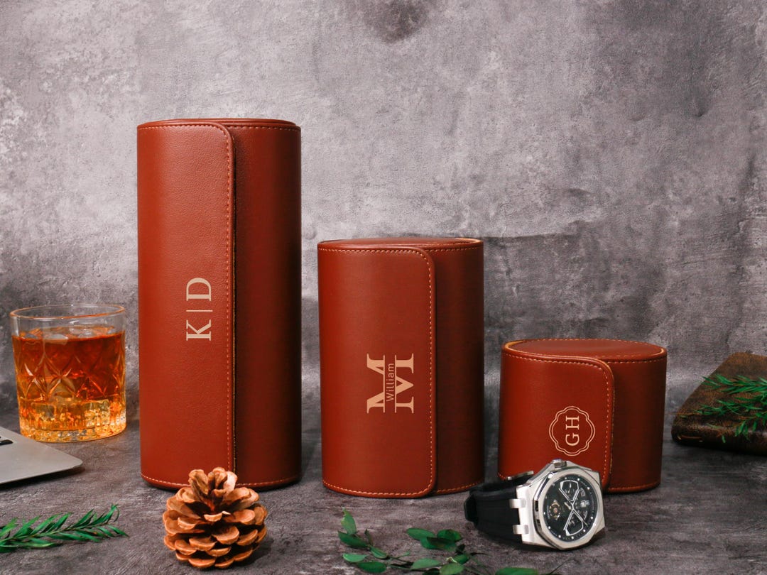 Personalized Leather Watch Case: Brown Leather Watch Case, Watch Travel ...
