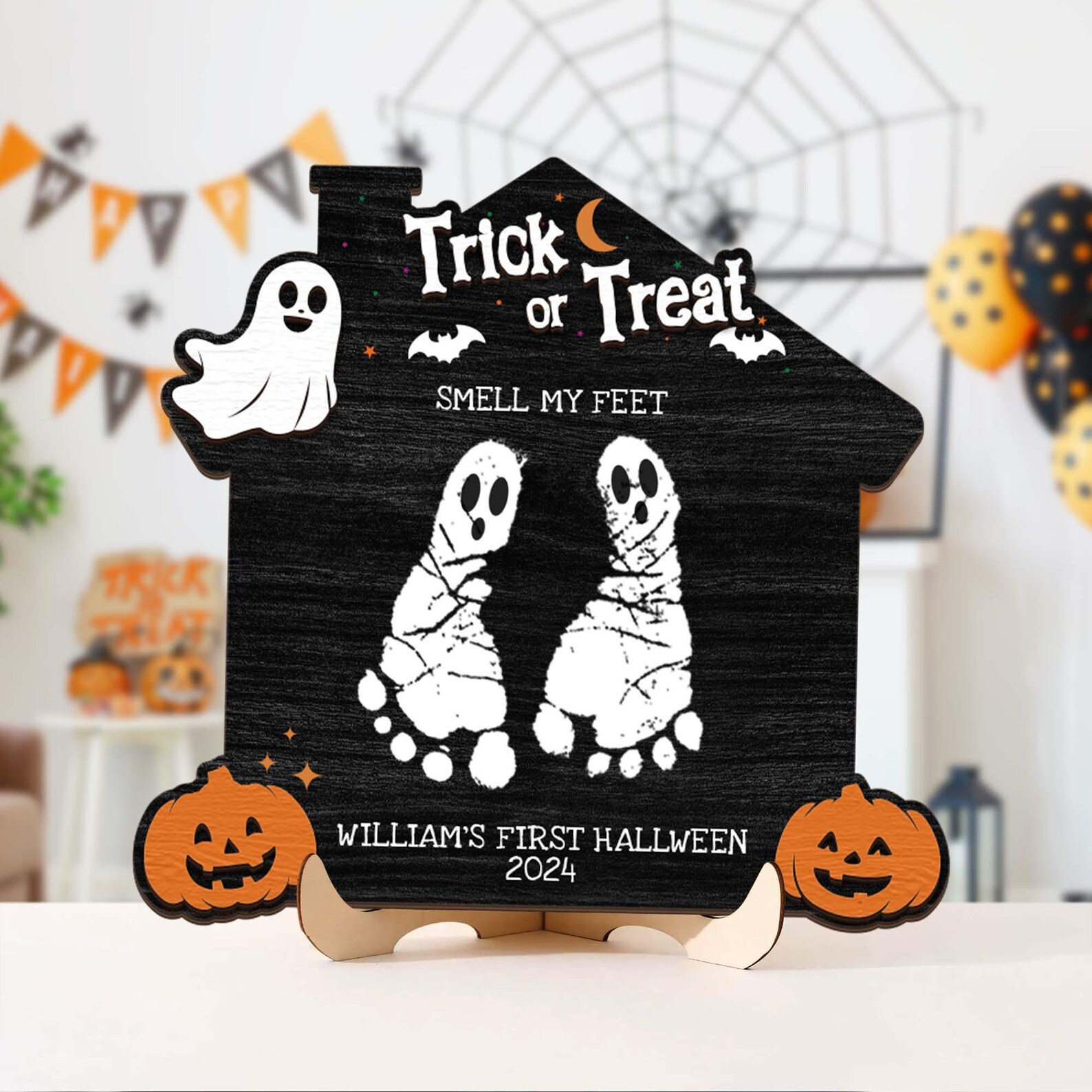 Custom DIY Halloween Footprint Sign, Baby’s First Halloween Footprint ...